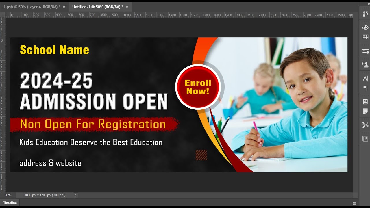 How to Make School Banner Design | Admission Open Desigen in Photoshop ...