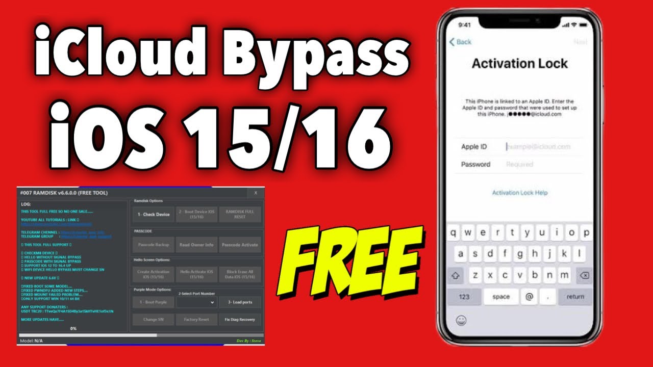 FREE iCloud Bypass iPhone 6s,6s+/7,7+/8,8+/x By 007 Ramdisk tool - YouTube