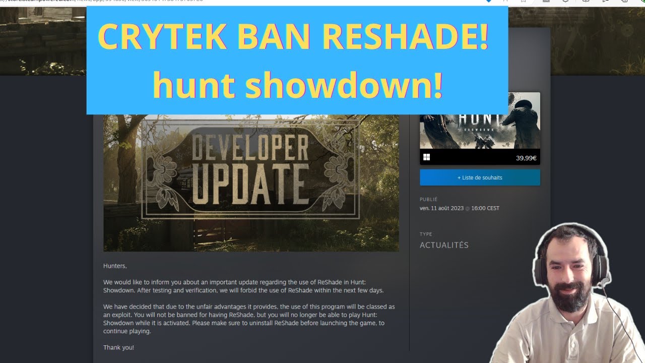 Crytek ban reshade! Hunt showdown fr / fini le cheat ! - YouTube