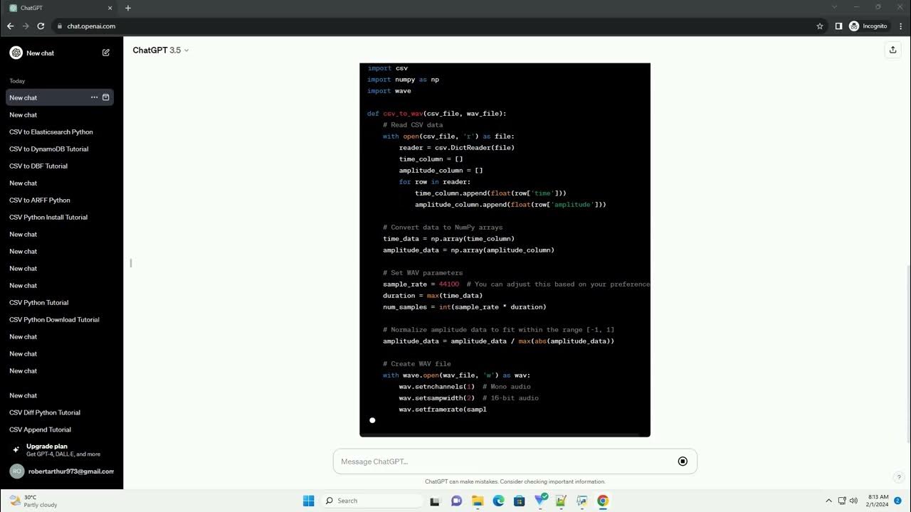 Csv to wav python - YouTube