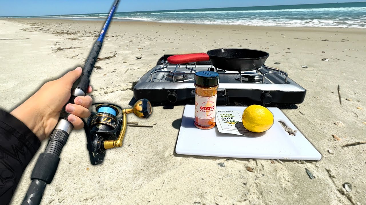 SOLO Beach Fishing.. Eating Whatever I Catch (Catch and Cook) - YouTube