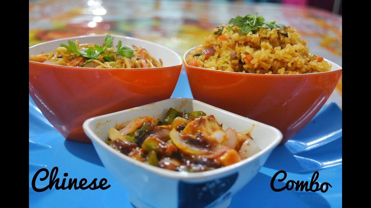 Chinese Combo Recipe - Somkey Fried Rice, Chowmin And Chilli Paneer ...