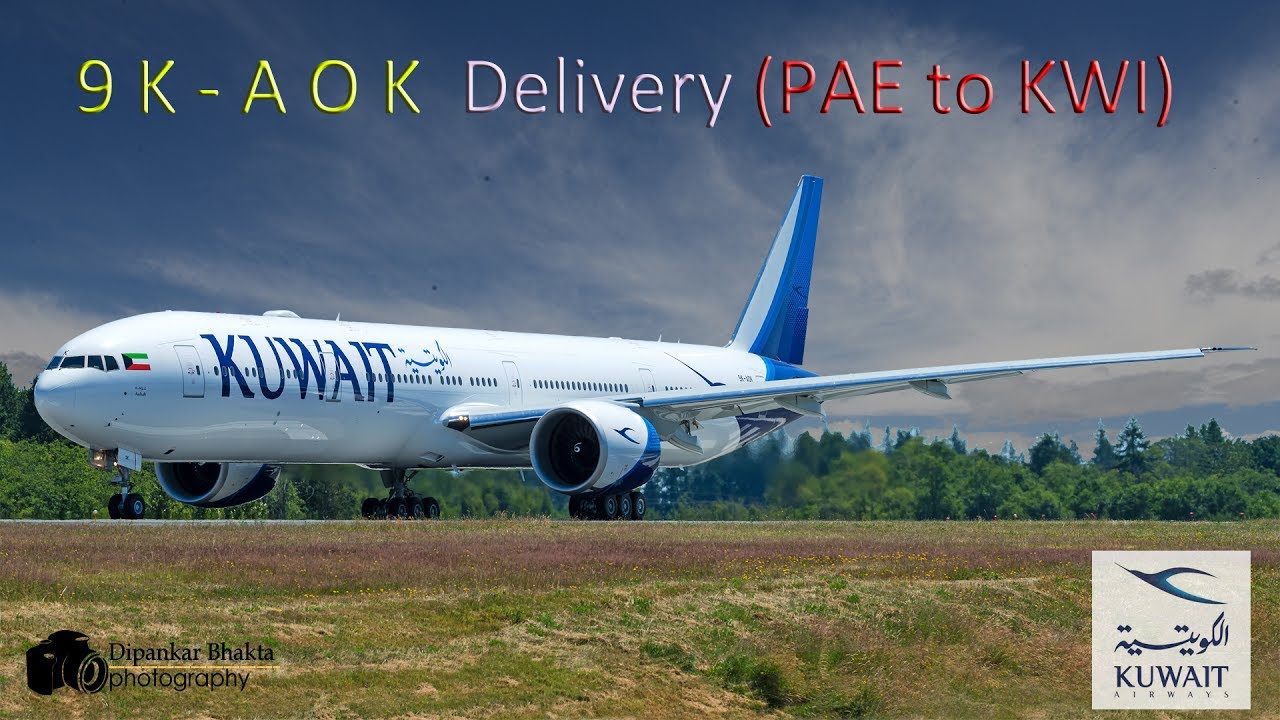 Kuwait Airways B777-300ER (9K-AOK) delivery flight from Paine field PAE ...