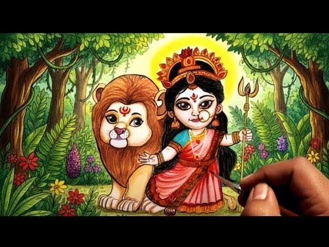 cute little Durga maa drawing step by step| #durgamaadrawing #trending ...