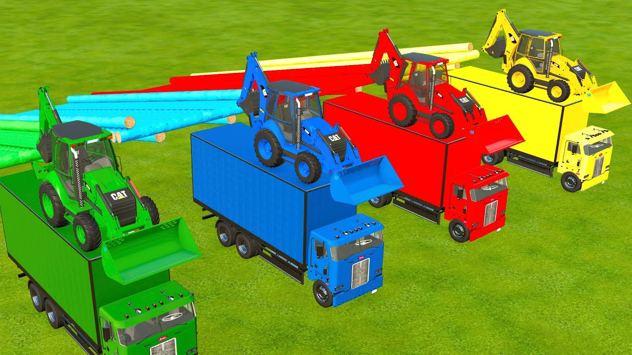 LOADER OF COLORS ! CAT BACKHOE LOADERS TRANSPORTING with LIZARD TRUCK ...
