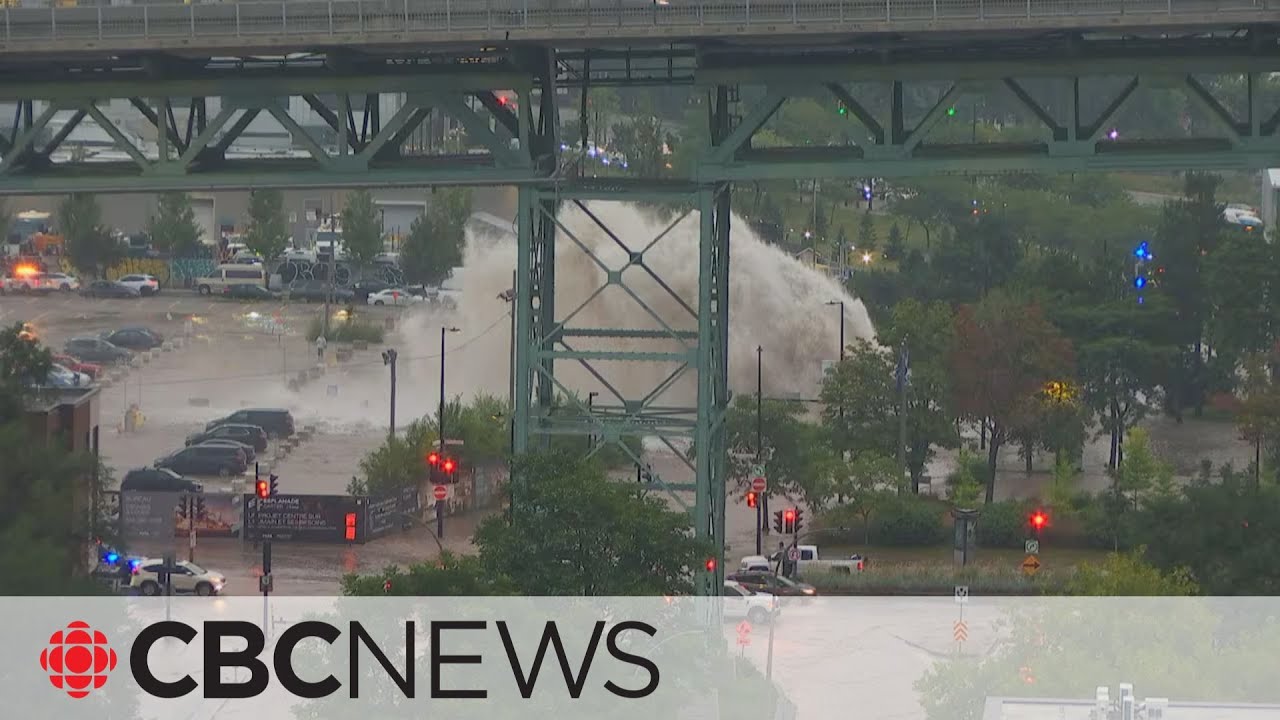 Montreal water pipe bursts, causing flooding, road closures - YouTube