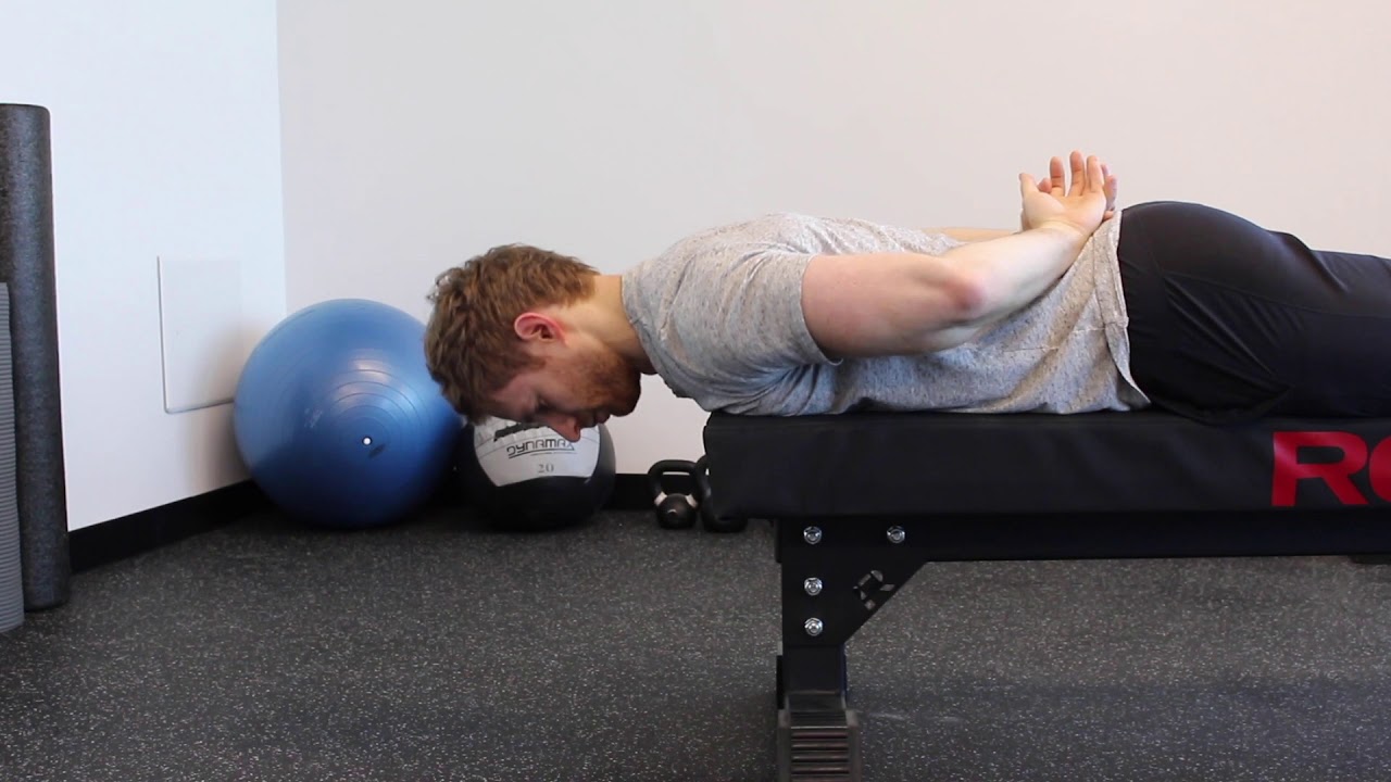 Prone neck retractions with scapula squeeze - YouTube