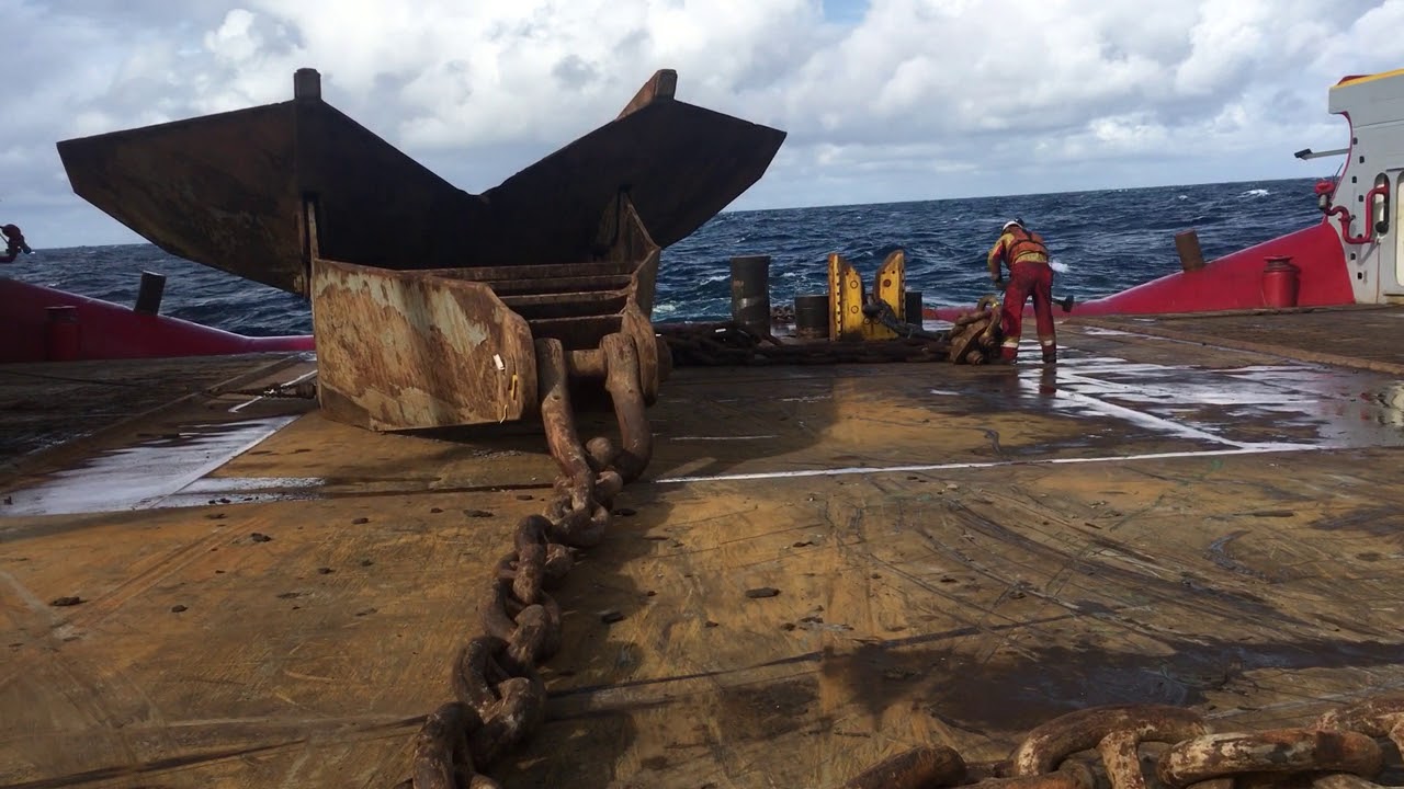 World's largest Anchor Handler in action! Pre-lay Timelapse 16 Anchors ...