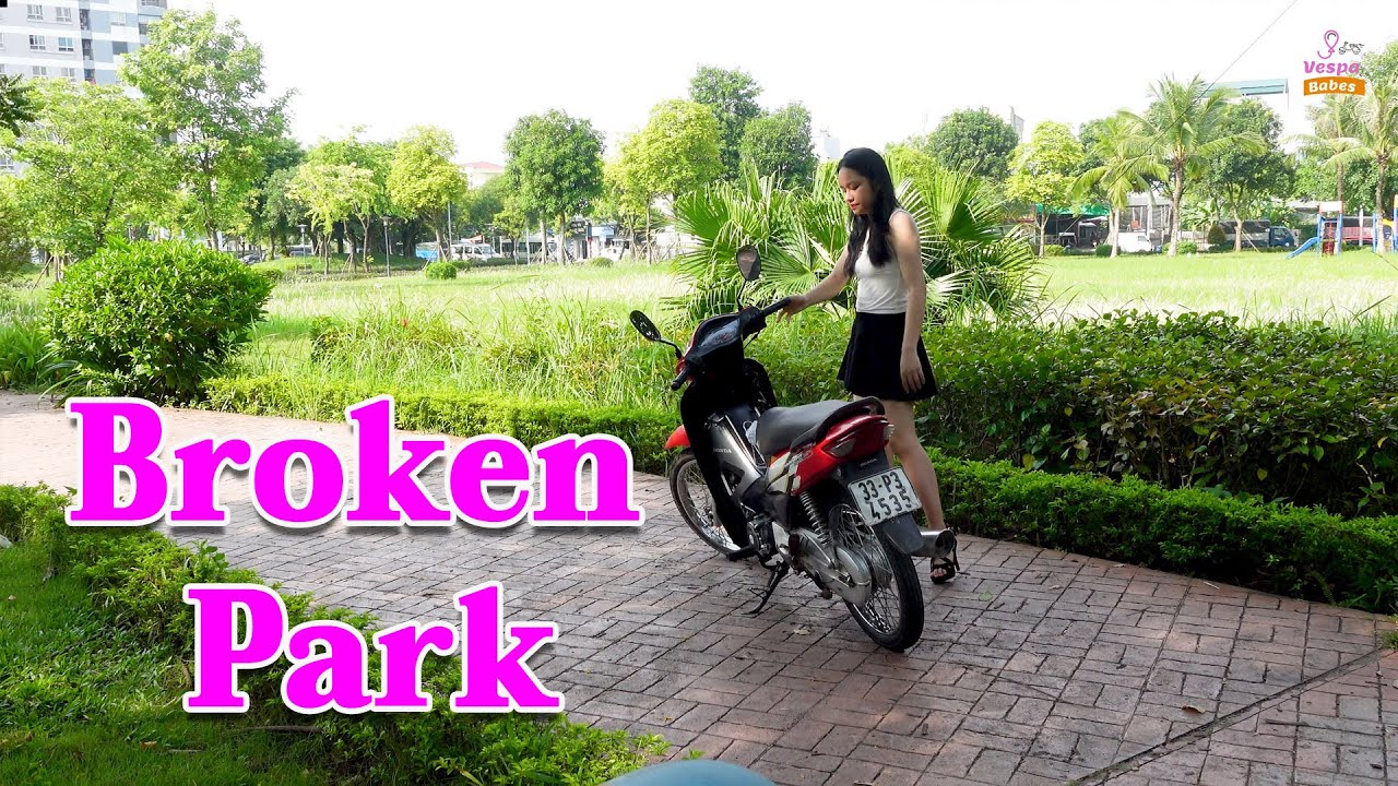 Girl and broken motorbike at the park trailer - YouTube