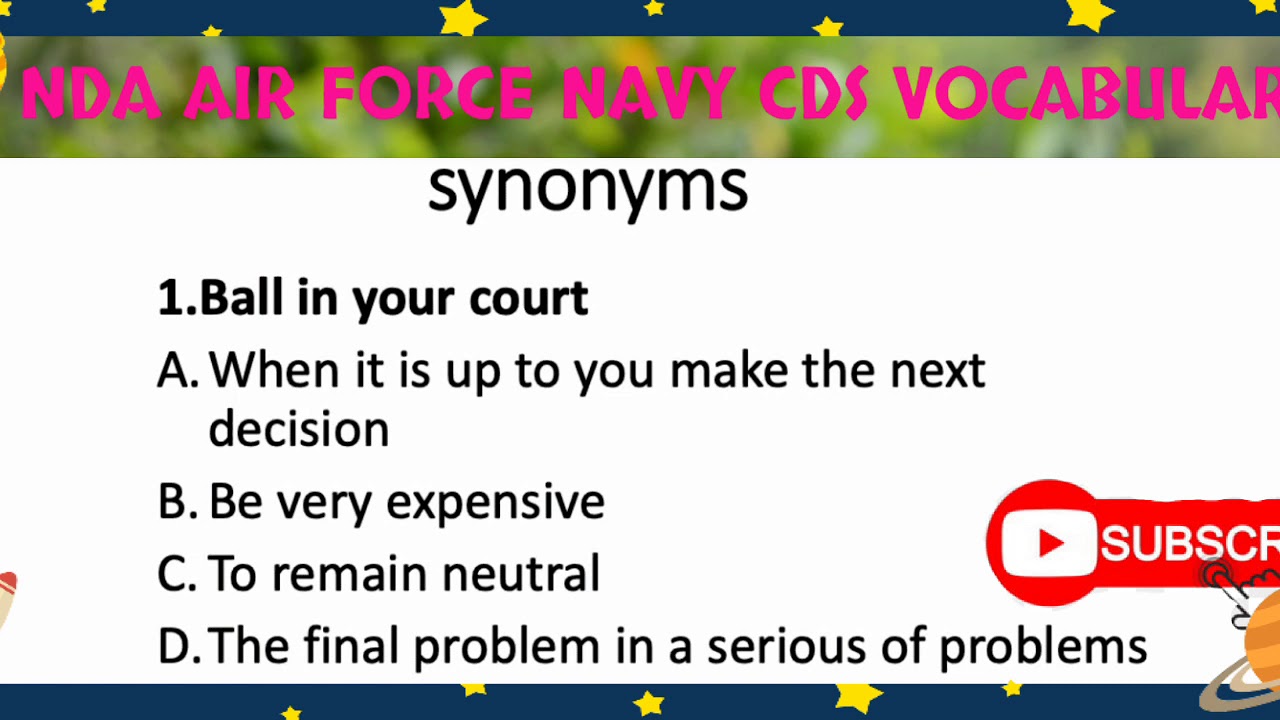 Vocabulary test 05 For Air Force Navy NDA।। antonym synonym ।। one word ...