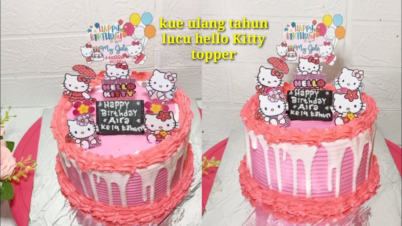 Hello Kitty cake l cara menghias kue hello Kitty topper bentuk bulat ...