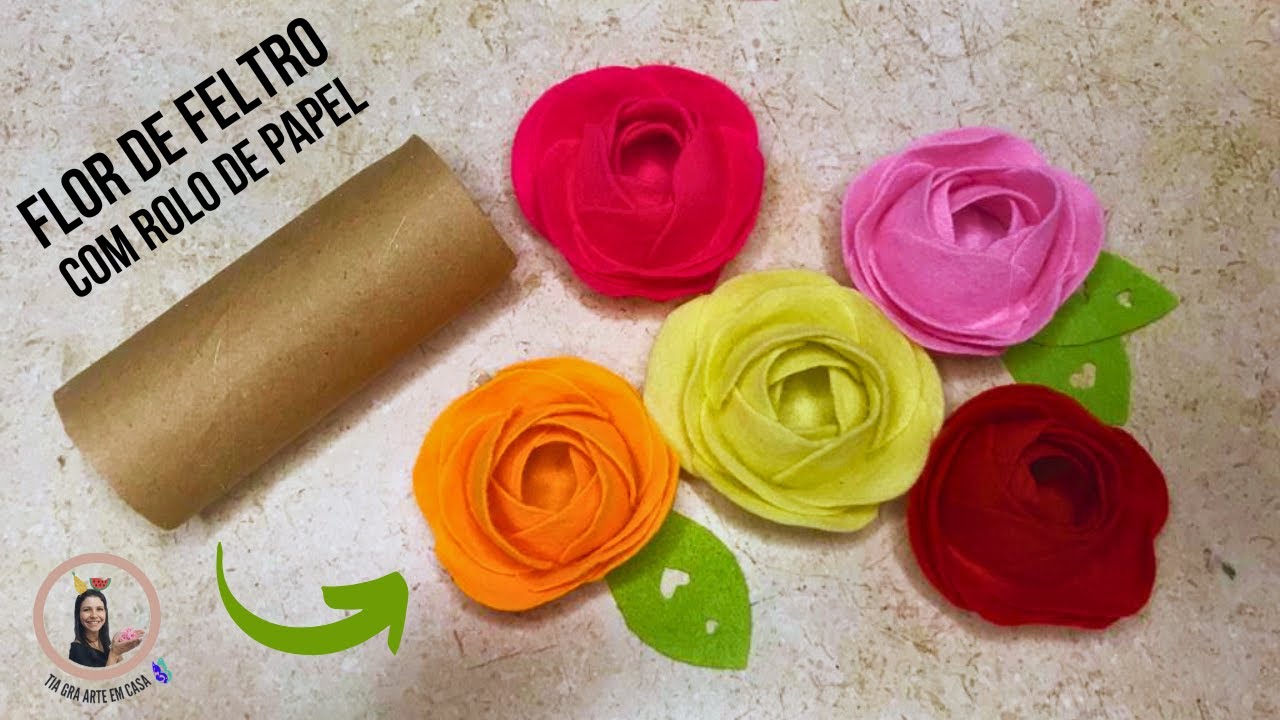 Como fazer flor de feltro com rolo de papel? - YouTube