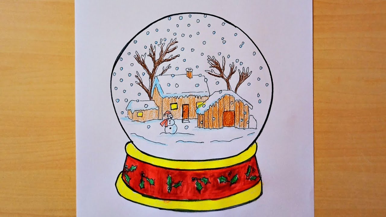 How to Draw a Christmas Snow Globe Cute and Easy - YouTube