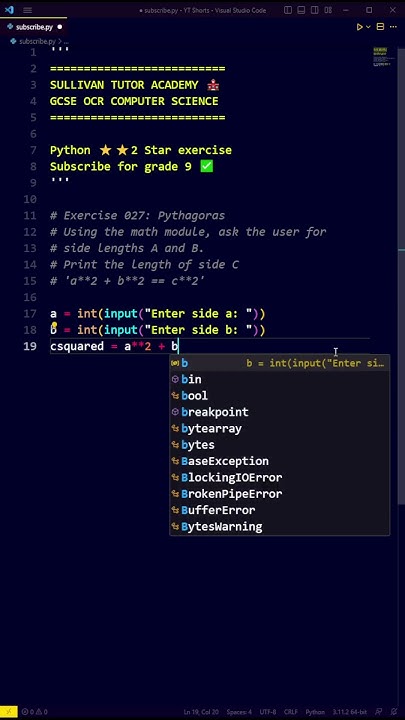 Pythagoras In Python Python Gcse Beginner Youtube