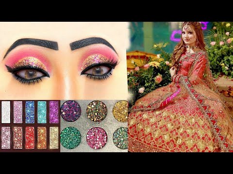 pink Chunky glitters Eye Makeup Tutorial Step By Step l Asian Bridal ...