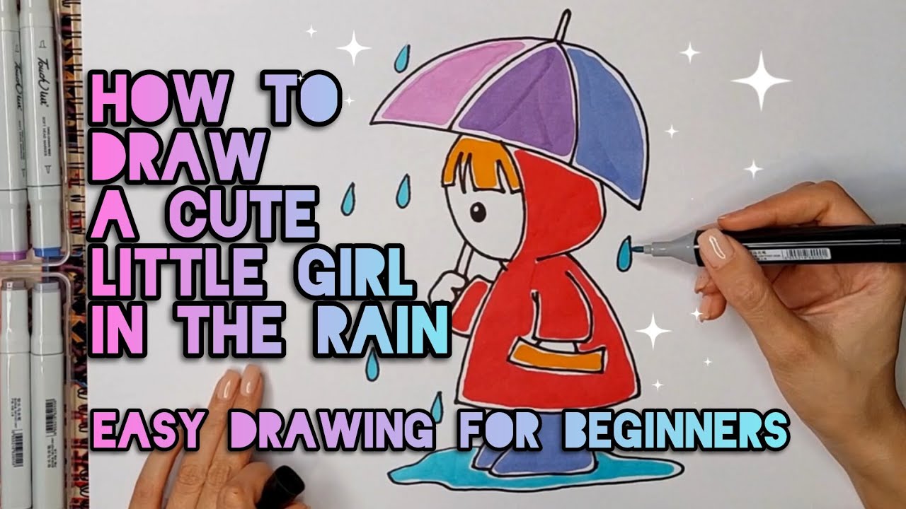 How to draw a cute Little Girl in the Rain / Easy drawing / Cute things ...