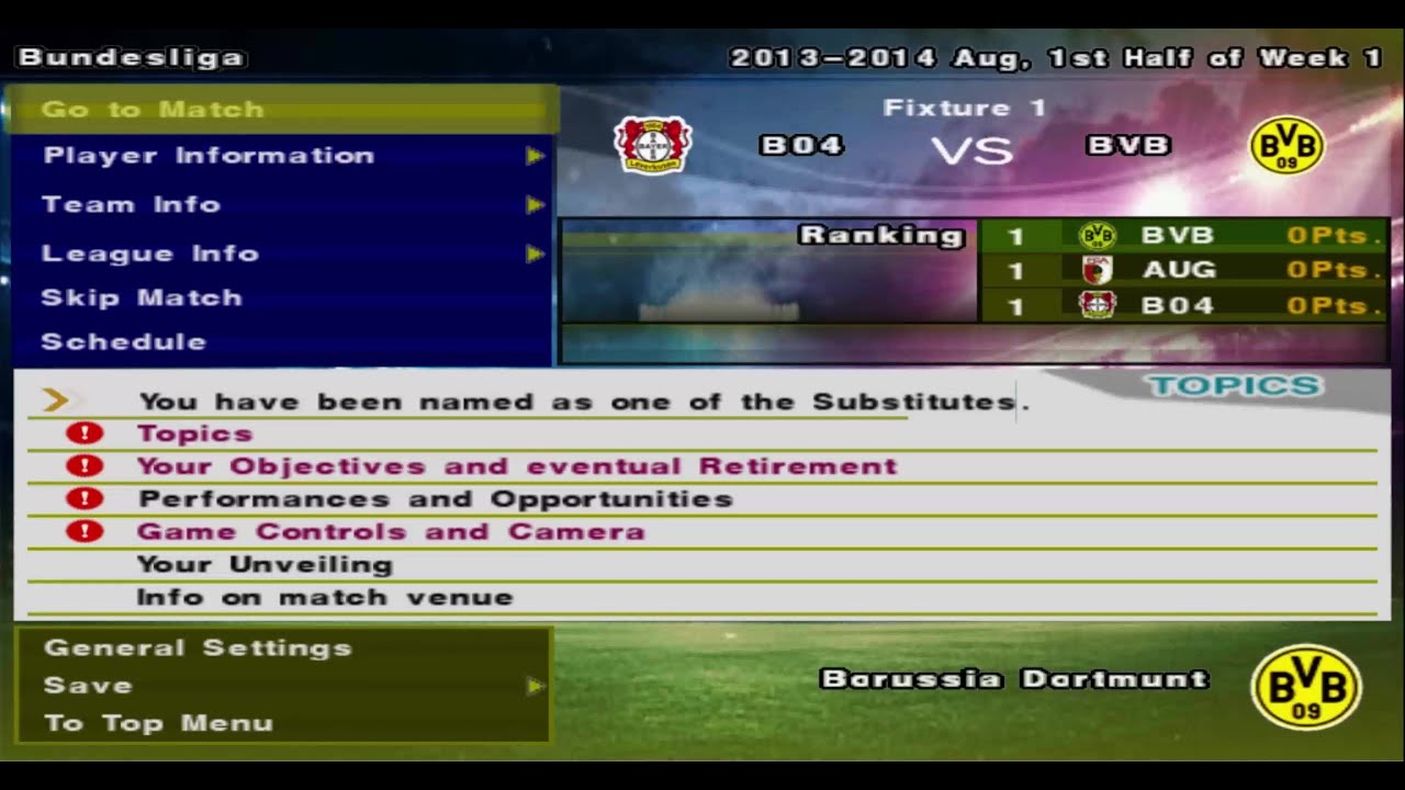 PES PS2 - Become a Legend - Bundesliga Fixture 1 - B04 vs BVB - YouTube