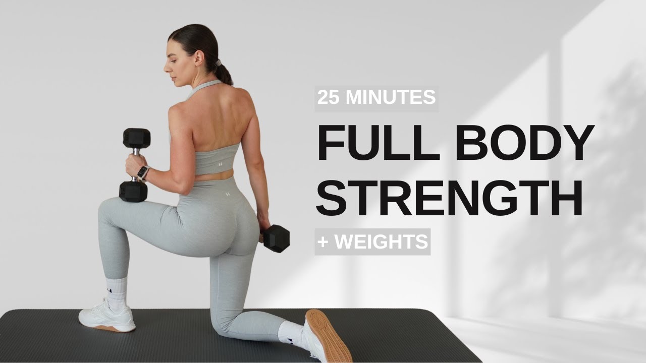 25 MIN FULL BODY STRENGTH WORKOUT + WEIGHTS | no repeat | home workout ...