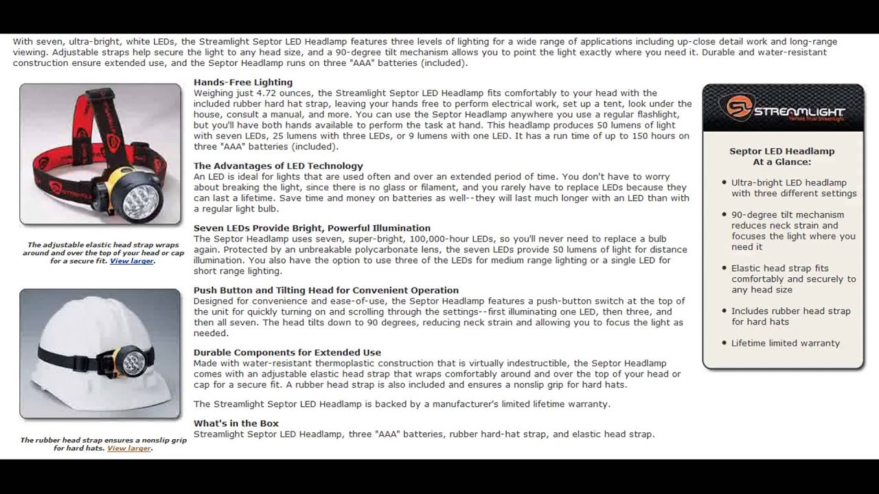 Streamlight 61052 Septor LED Headlamp with Strap Great for attics ...