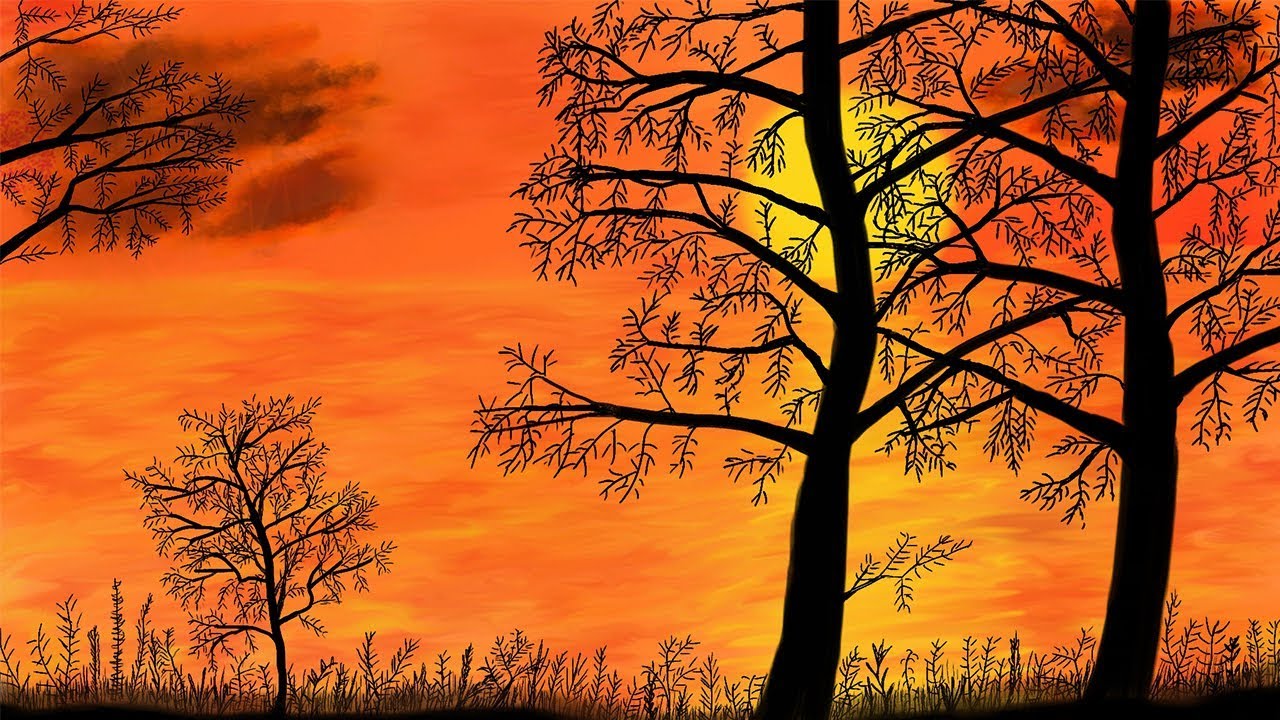 Painting Tutorial: Sunset And Trees - Digital Oil Painting - YouTube