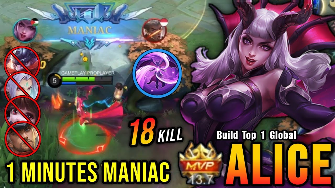 1 Minutes MANIAC!! Alice Real Monster Offlane, Insane 18 Kills - Build ...
