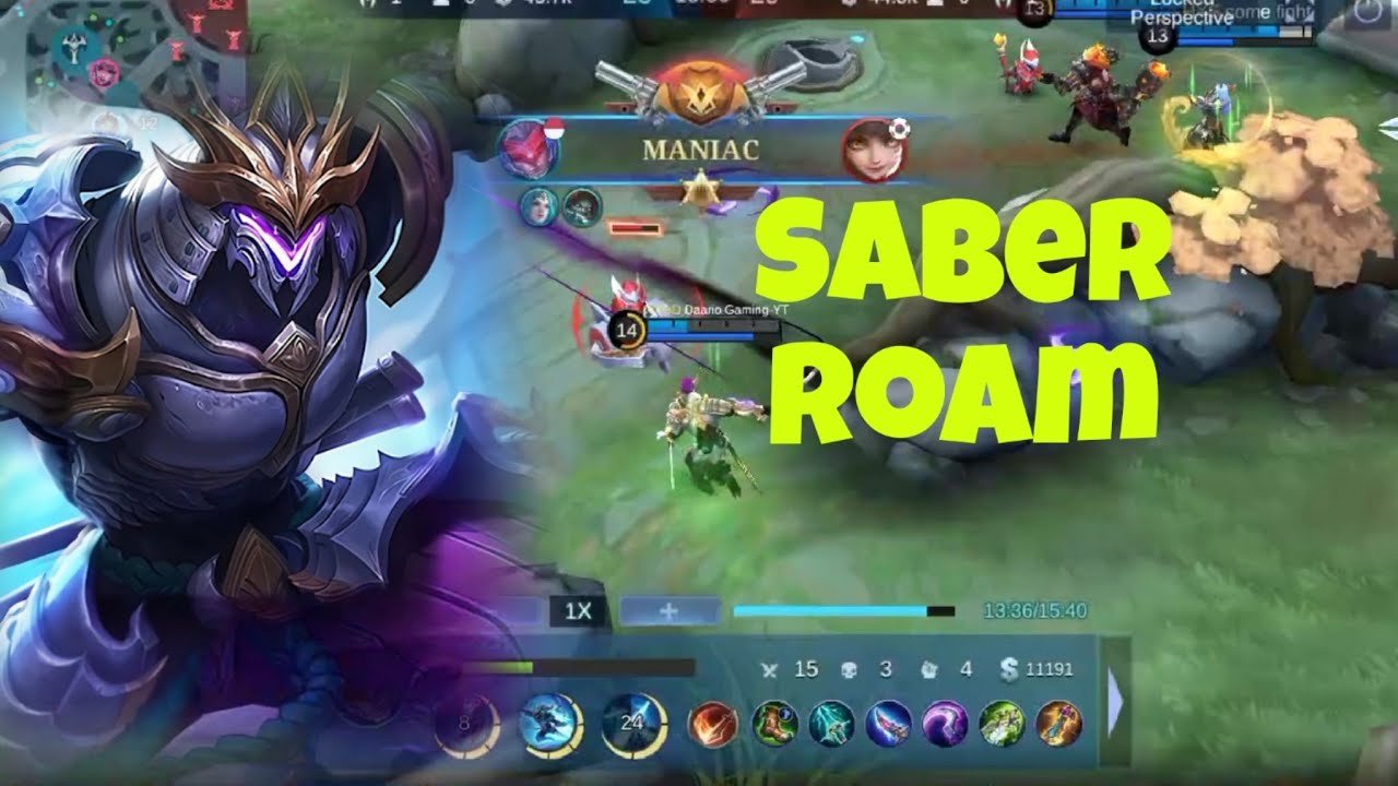 SABER GAMEPLAY MANIAC 15 KILLS ROAMER 2024 | BEST BUILD | Mobile ...