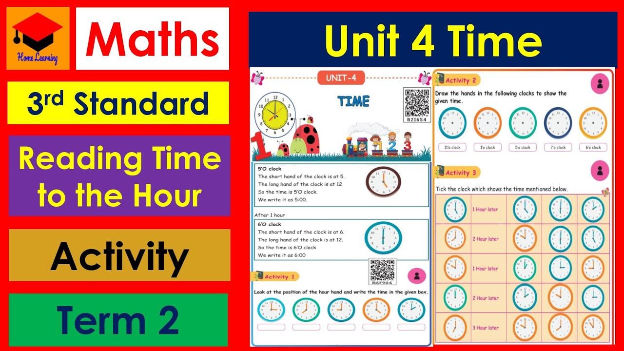 3rd Std- Maths- Unit 4- Time- Page 27 to 29- Reading Time to the hour ...