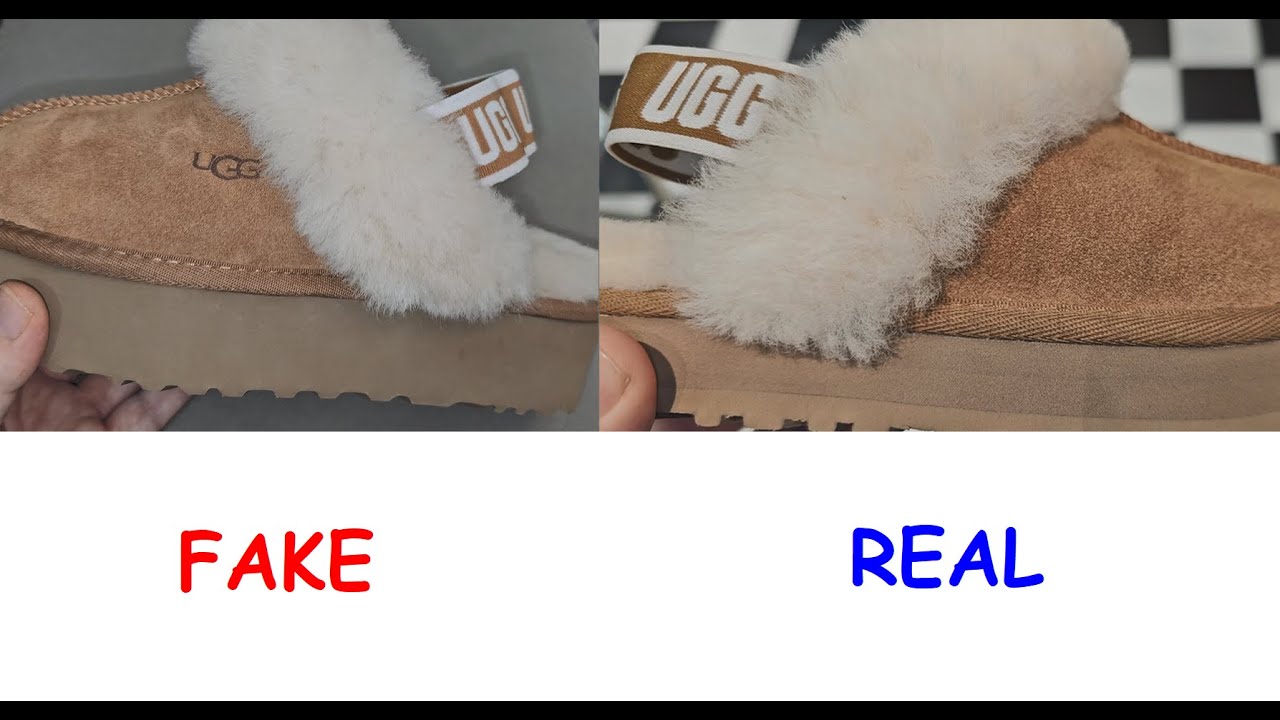 Ugg boots real vs fake. How to spot fake Ugg Funkette Ankle sandals ...