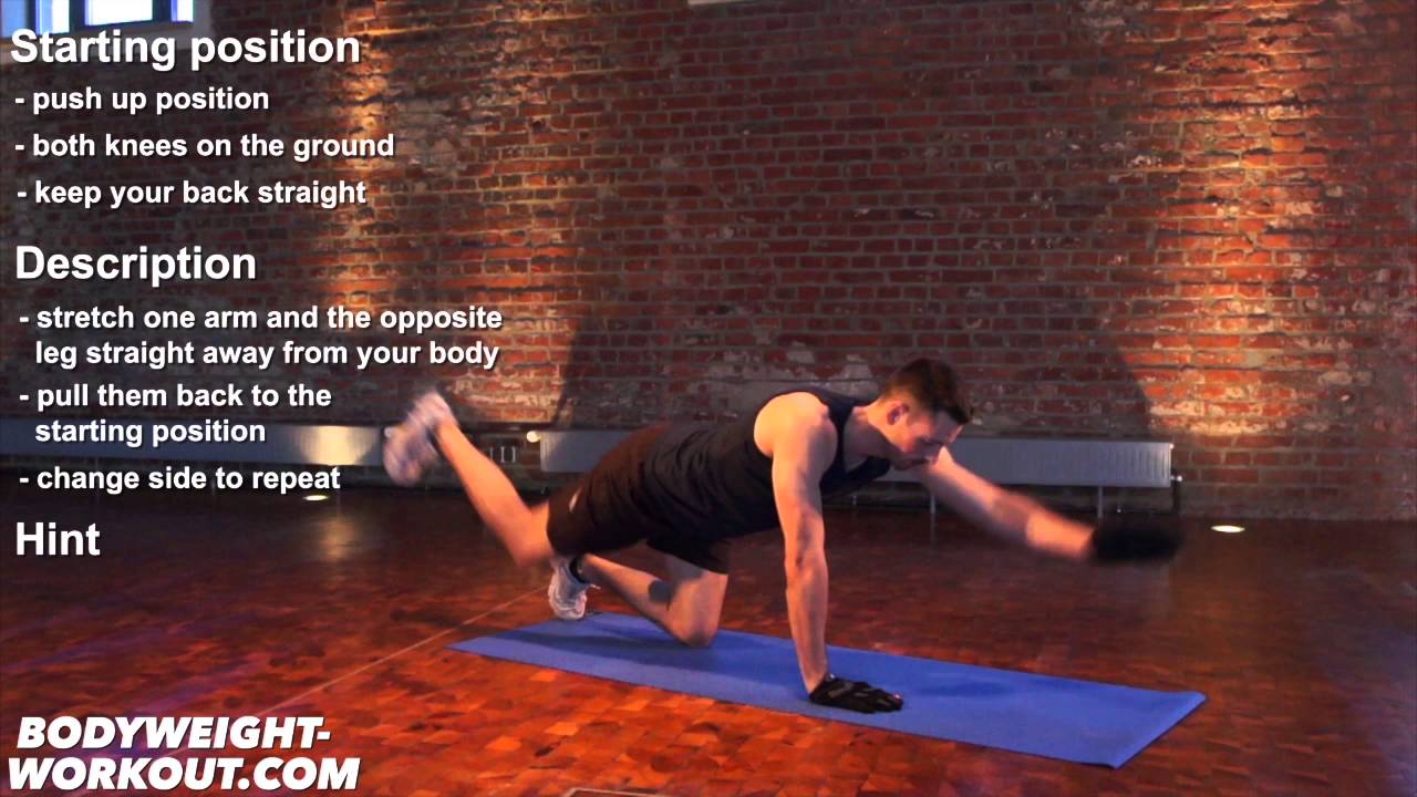 contralateral limb raise bodyweight exercise madbarz exercises - YouTube