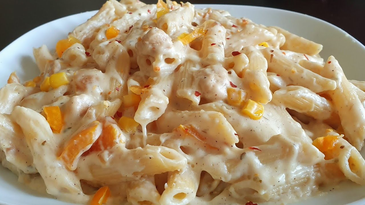 Pasta in White Sauce - White Sauce Pasta - Pakistani Style White sauce ...
