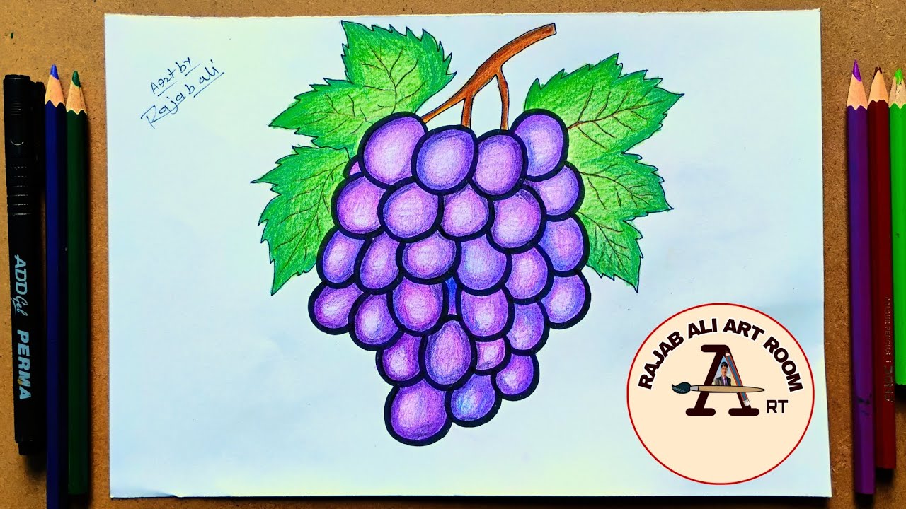 How to Draw a Beautiful Grapes।।Easy drawing tutorial।। Grapes Drawing ...