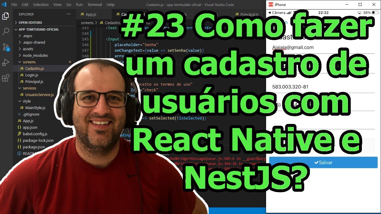 Aula 23 - Como fazer um cadastro de usuários com React Native e NestJS? - YouTube