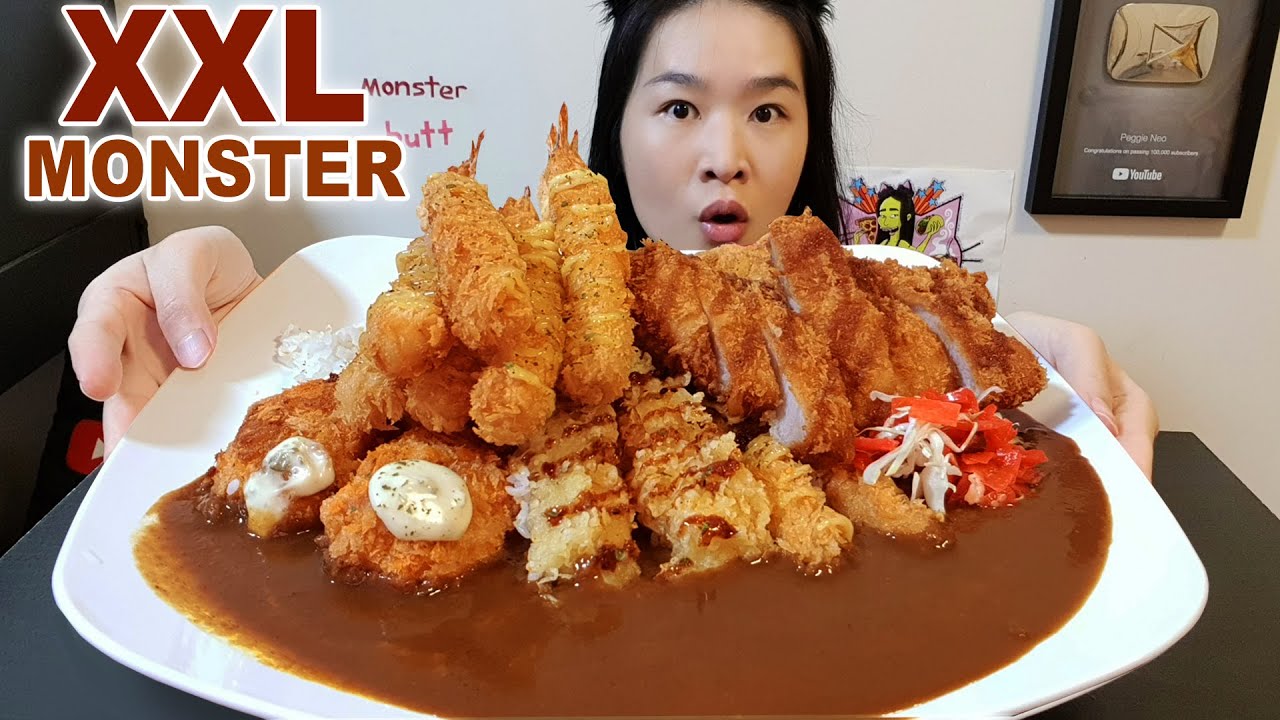 XXL Japanese Monster Curry Rice! Spicy Curry, Crispy Pork Cutlet, Fried ...