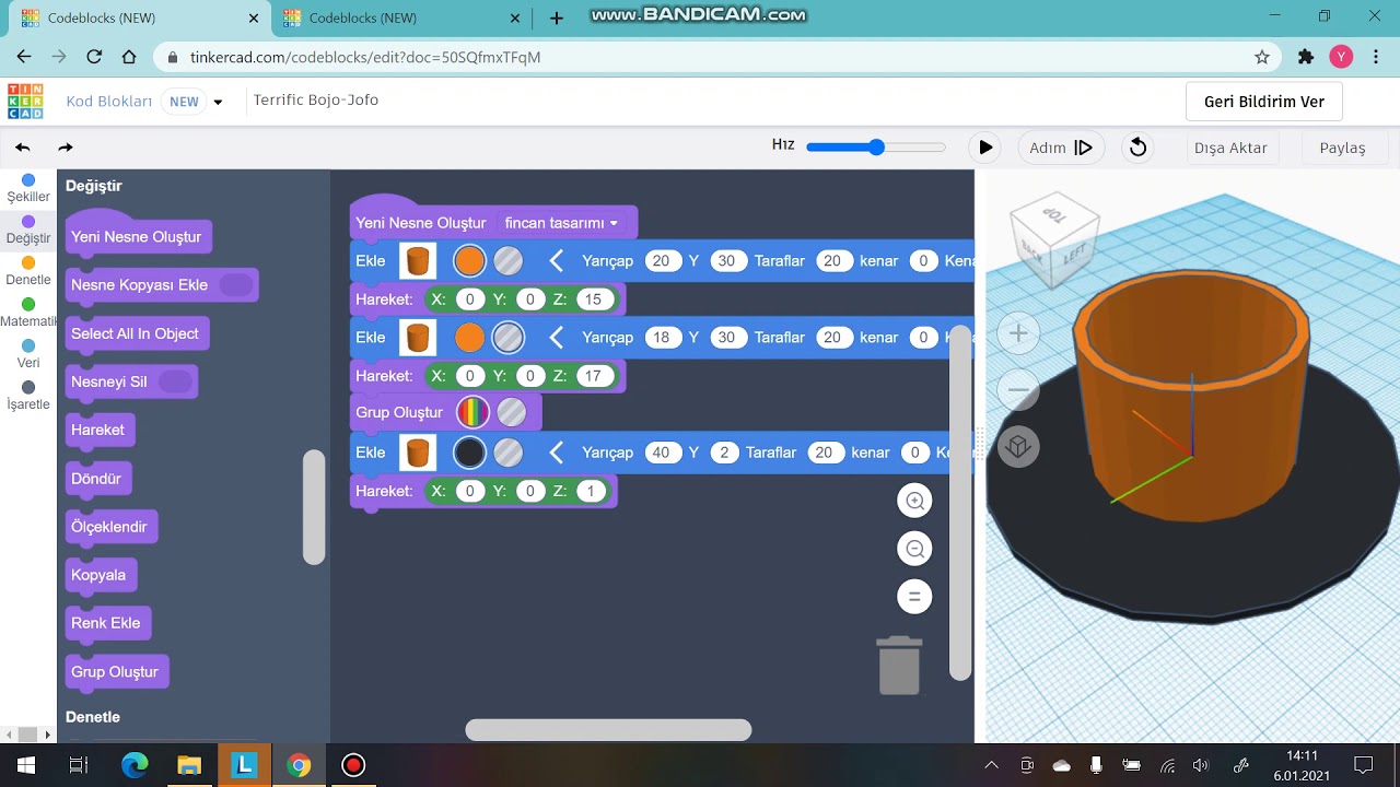 Tinkercad' de Kod Blokları ile Fincan Tasarımı - YouTube