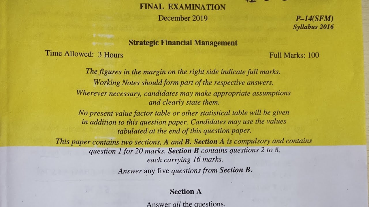 CMA Final Paper 14 SFM Dec.2019 Exam MCQ Answers - YouTube