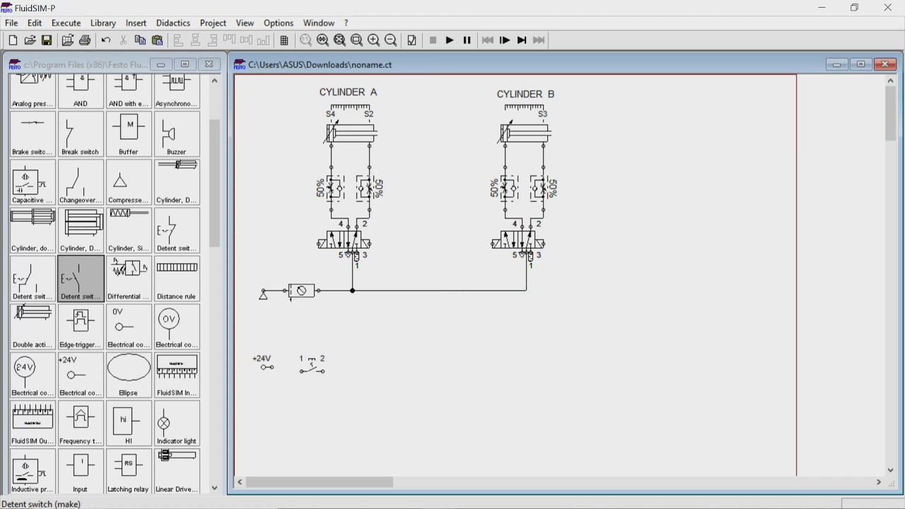 SIMULASI RANGKAIAN ELEKTRO PNEUMATIK DENGAN SOFTWARE FLUIDSIM-P - YouTube