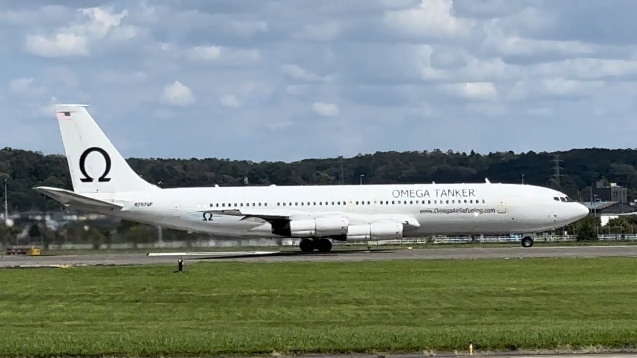 響くJT3D！Omega Air Tanker Boeing707-3K1C N707GF 横田基地RW18↗︎ - YouTube