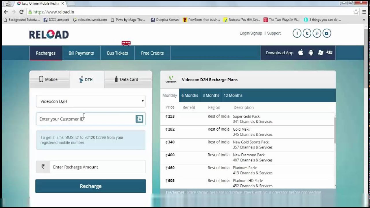 Videocon DTH Recharge with Reload.in - YouTube