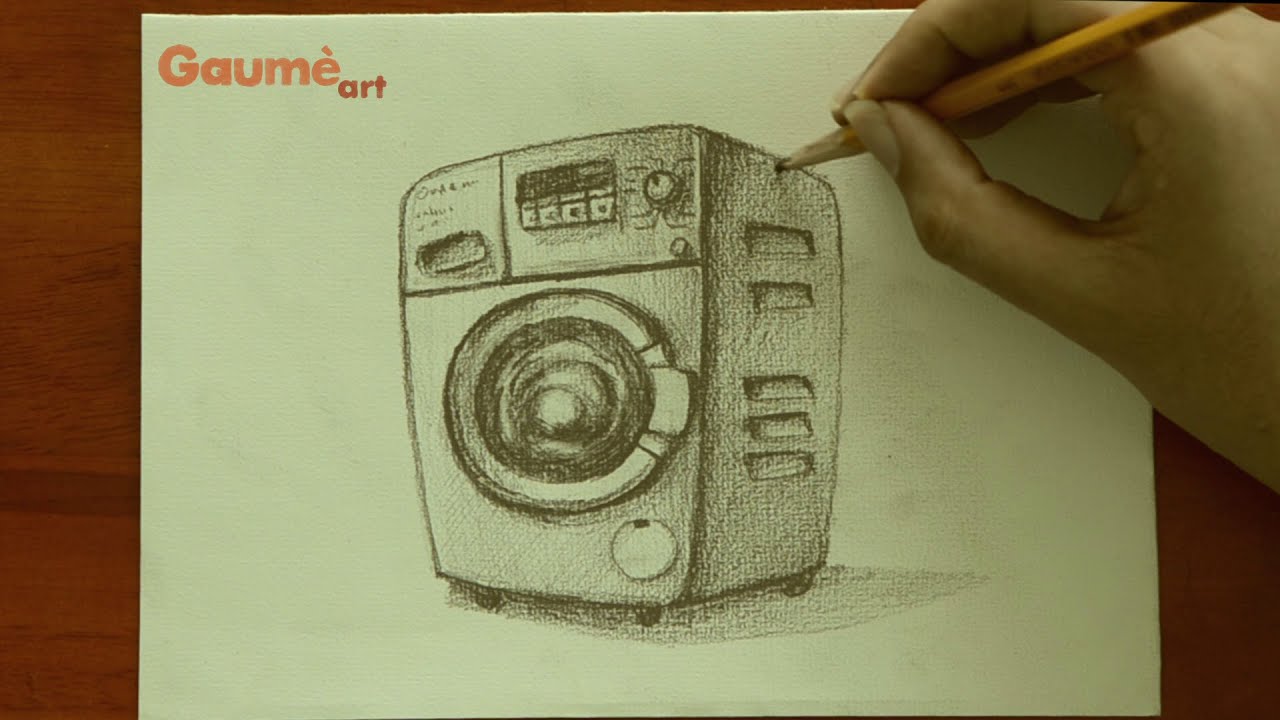 How to draw a Washing Machine - Step by step | Pencil sketch for ...
