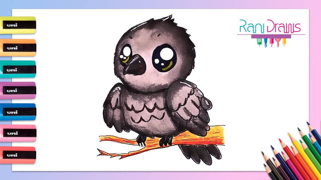 Cómo dibujar un CUERVO KAWAII - dibujos fáciles paso a paso - YouTube