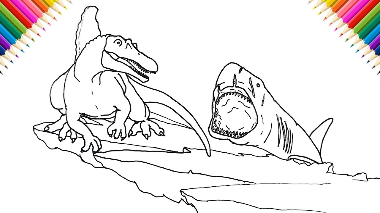 Spinosaurus vs Megalodon Drawing and Coloring easy - YouTube
