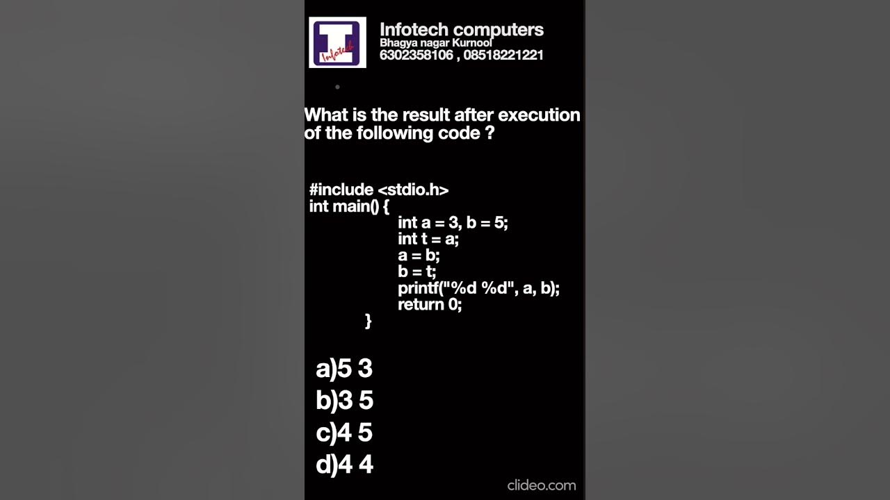 36 C Quiz Infotech Computers Bhagyanagar Kurnool 6302358106 08518221221 Codequizshortsquizc