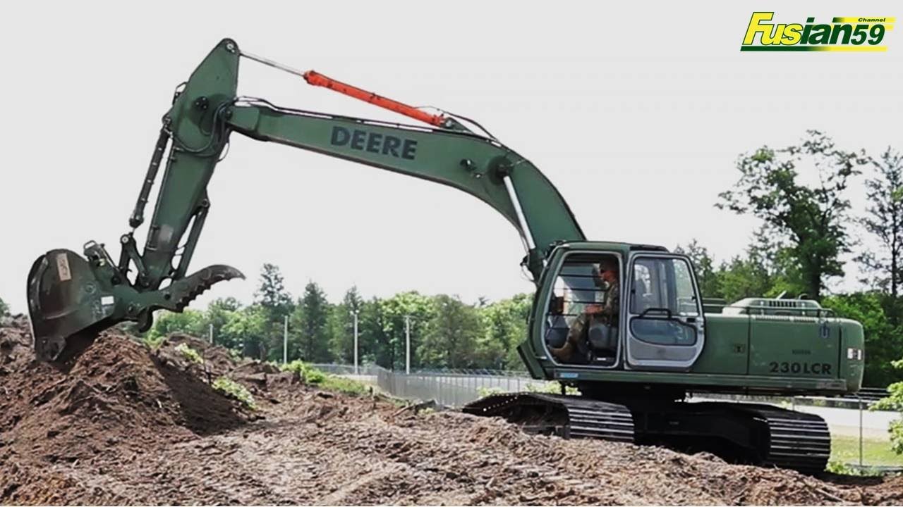 John Deere 230LCR Excavator And Bulldozer In Hill Leveling - YouTube