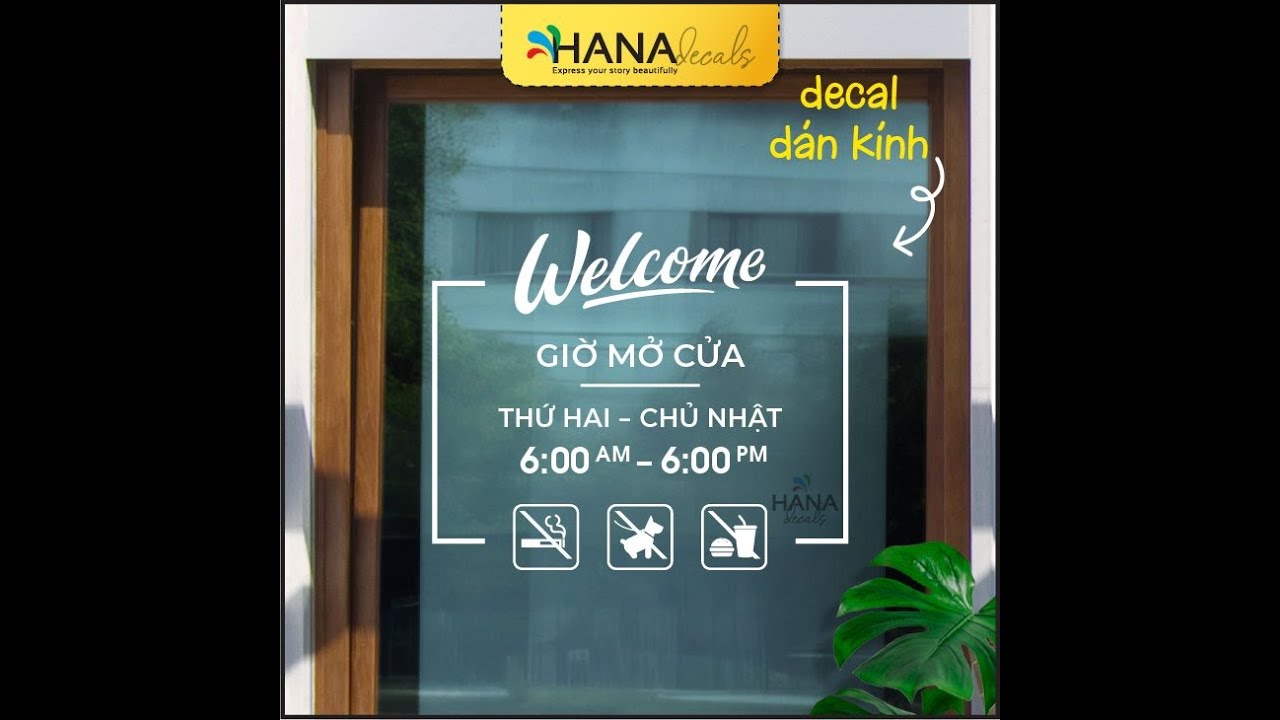 Decal Dán Cửa Kính, Đề can Giờ Mở Cửa, Decan dán Kính, Chữ Decan dán ...