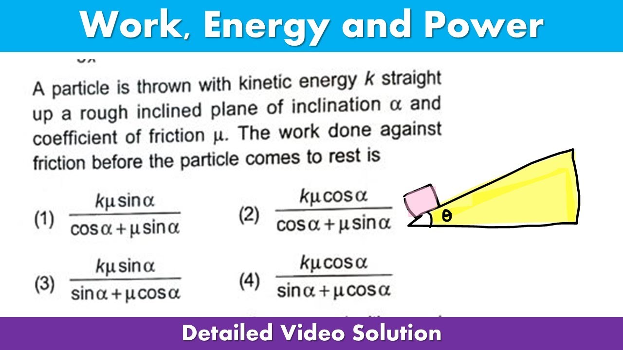 A particle is thrown with kinetic energy k straight up a rough inclined ...