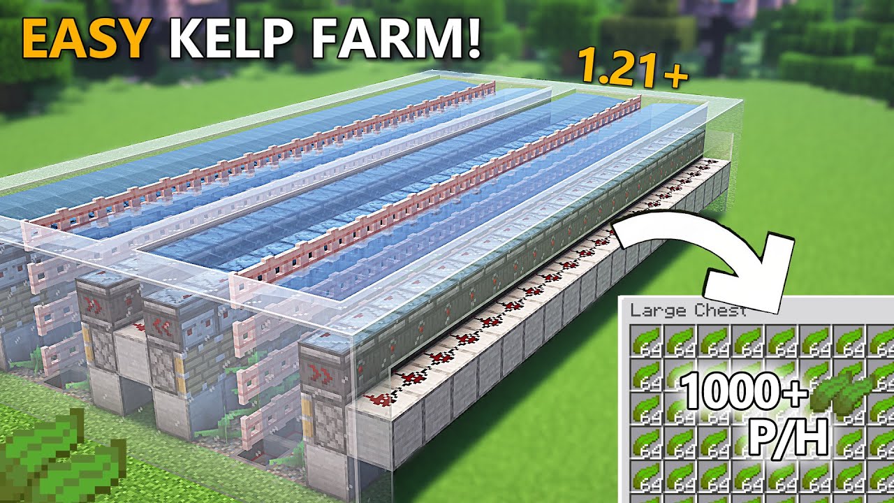 Minecraft EASY Kelp Farm 1.21 Tutorial - 1000 Kelp Per hour - YouTube