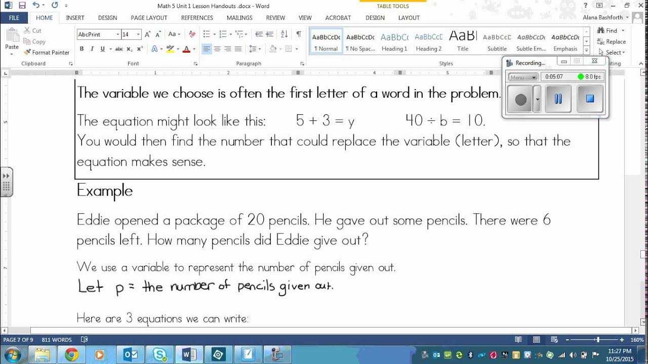 Grade 5 Math Lesson - Using a variable to write an equation - YouTube