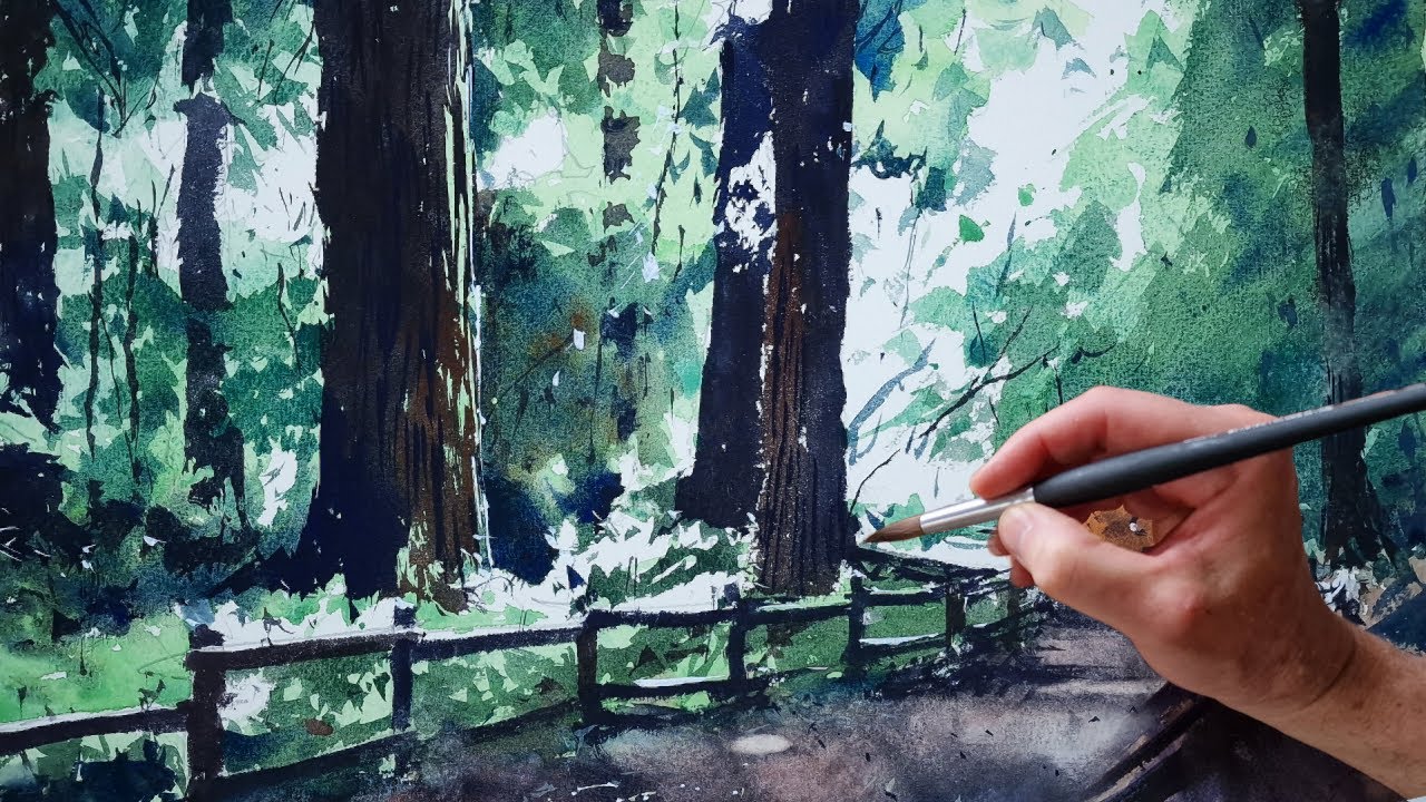 How to paint a FOREST scene with DAPPLED SHADE in Watercolor! - YouTube