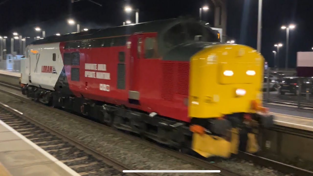 Harborough station Epic catch of class 37418 LORAM NEW Livery light ...