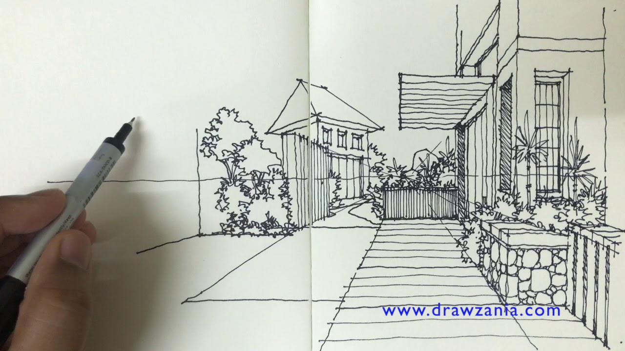 Perspective Drawing : Multi Point Perspective... A scenery of a village ...